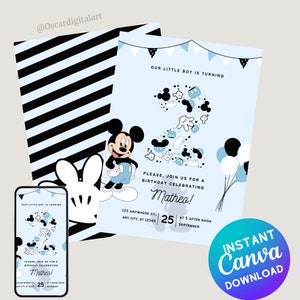Editable Mickey 2nd Birthday Invitation Canva Template, Printable ...