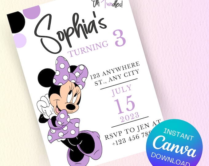 Editable Minnie Mouse Birthday Invitation Template, Minnie Birthday ...