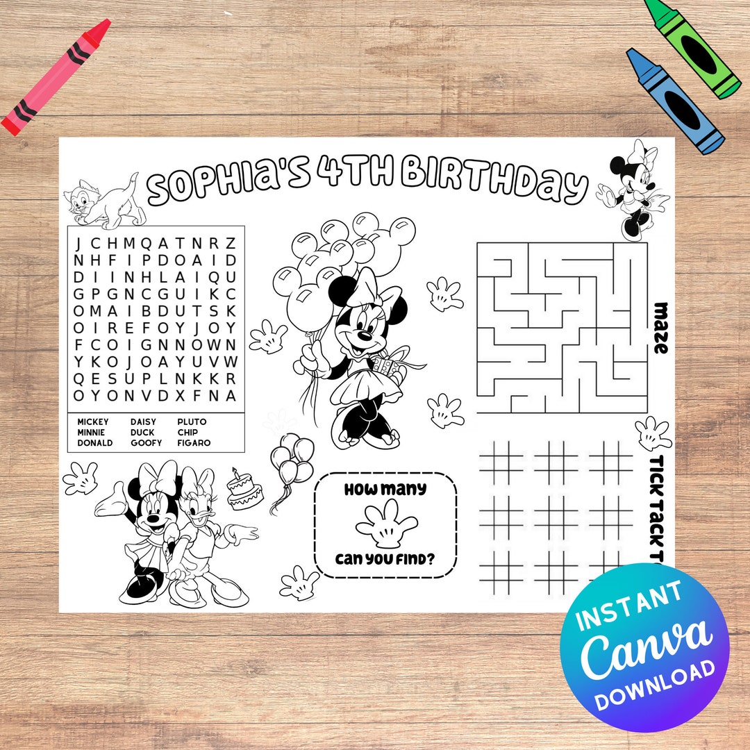 Minnie Mouse Birthday Party Coloring Sheet | Minnie Party | Minnie ...