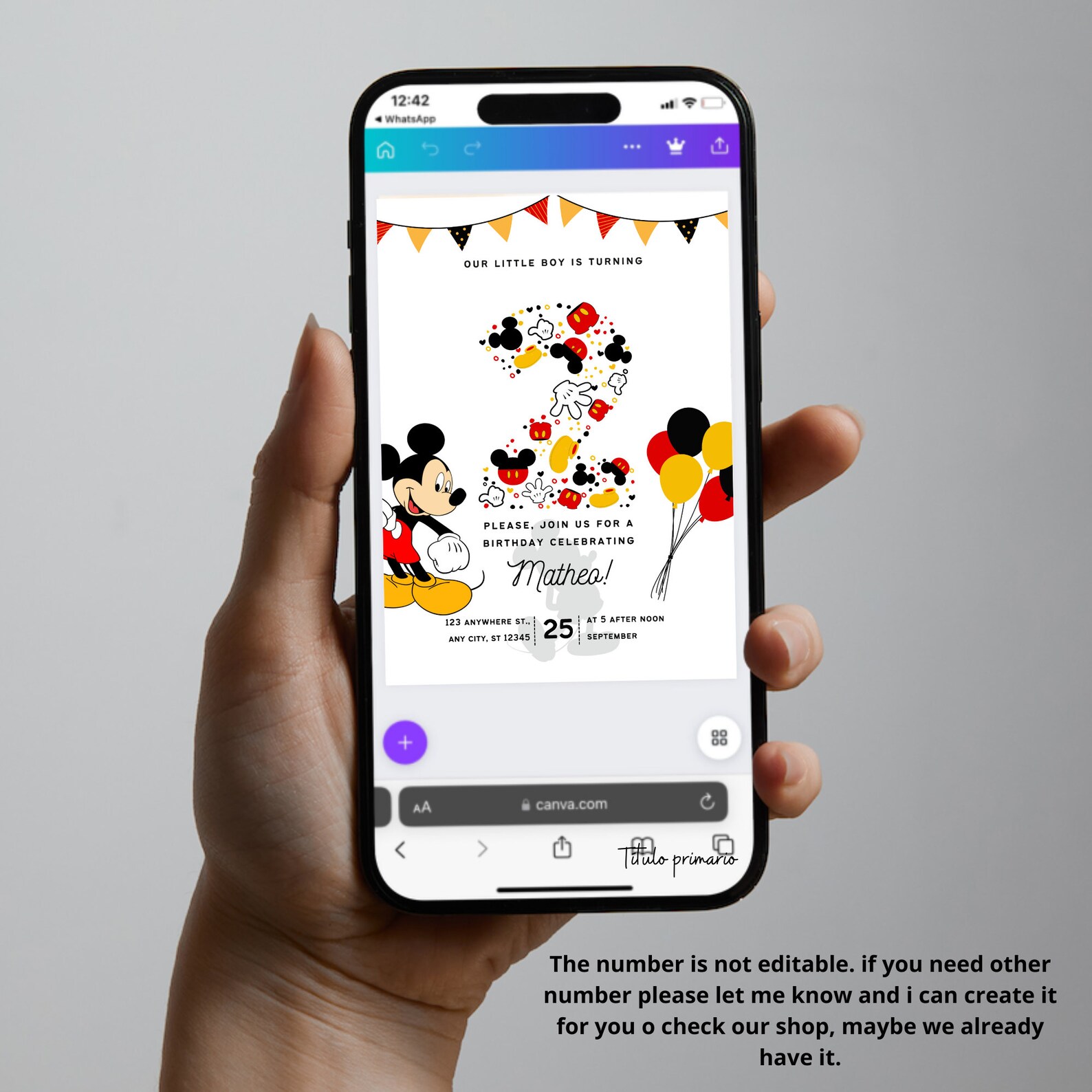 Editable Mickey Mouse 2nd Birthday Invitation Canva Template - Etsy