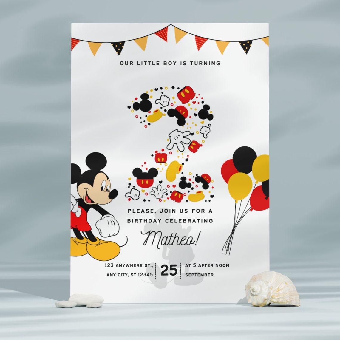 Editable Mickey Mouse 2nd Birthday Invitation Canva Template - Etsy