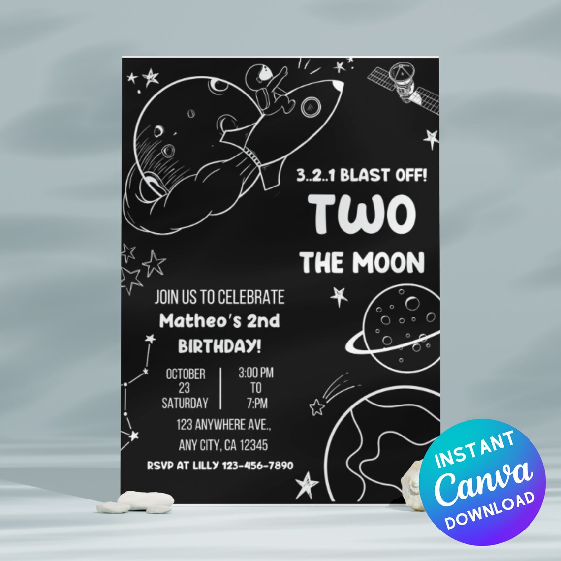 Two the Moon Invitation 2nd Birthday Party Astronaut Second Birthday ...