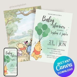 Editable Winnie the Pooh Baby Shower Invitation, Winnie Pooh Invitation ...