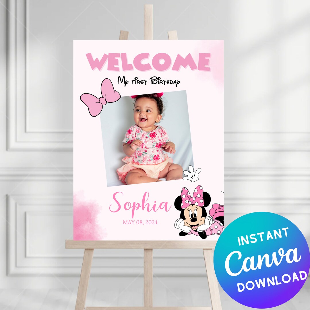 Editable Minnie Mouse Birthday Welcome Poster 18x24 . Editable Custom ...