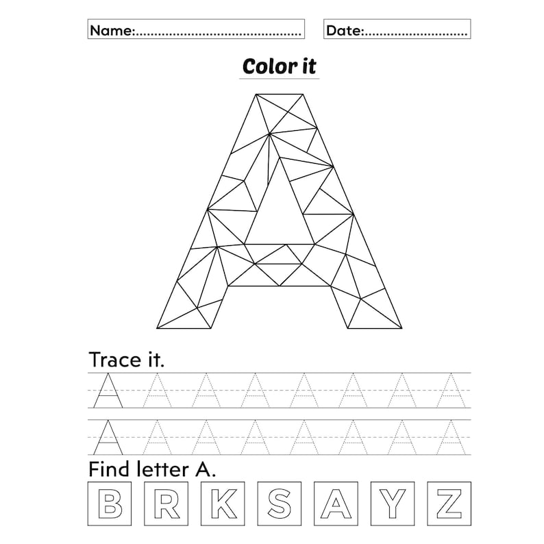 Alphabet Color Trace and Find Worksheets - Etsy