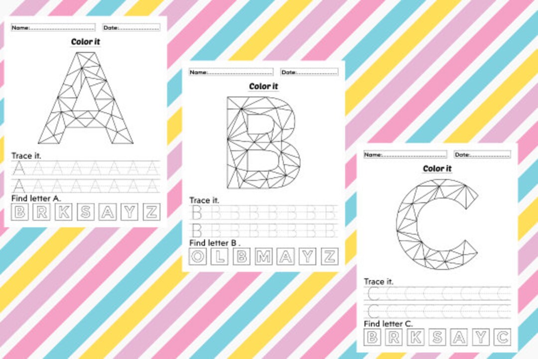 Alphabet Color Trace and Find Worksheets - Etsy