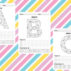 Alphabet Color Trace and Find Worksheets - Etsy