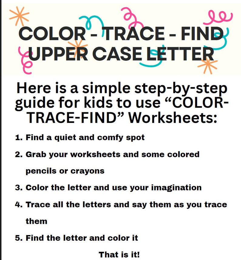 Alphabet Color Trace and Find Worksheets - Etsy