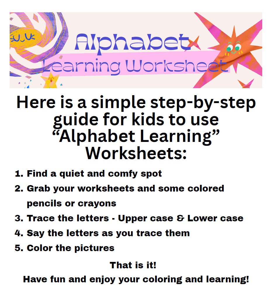 Alphabet Learning Worksheets - Etsy