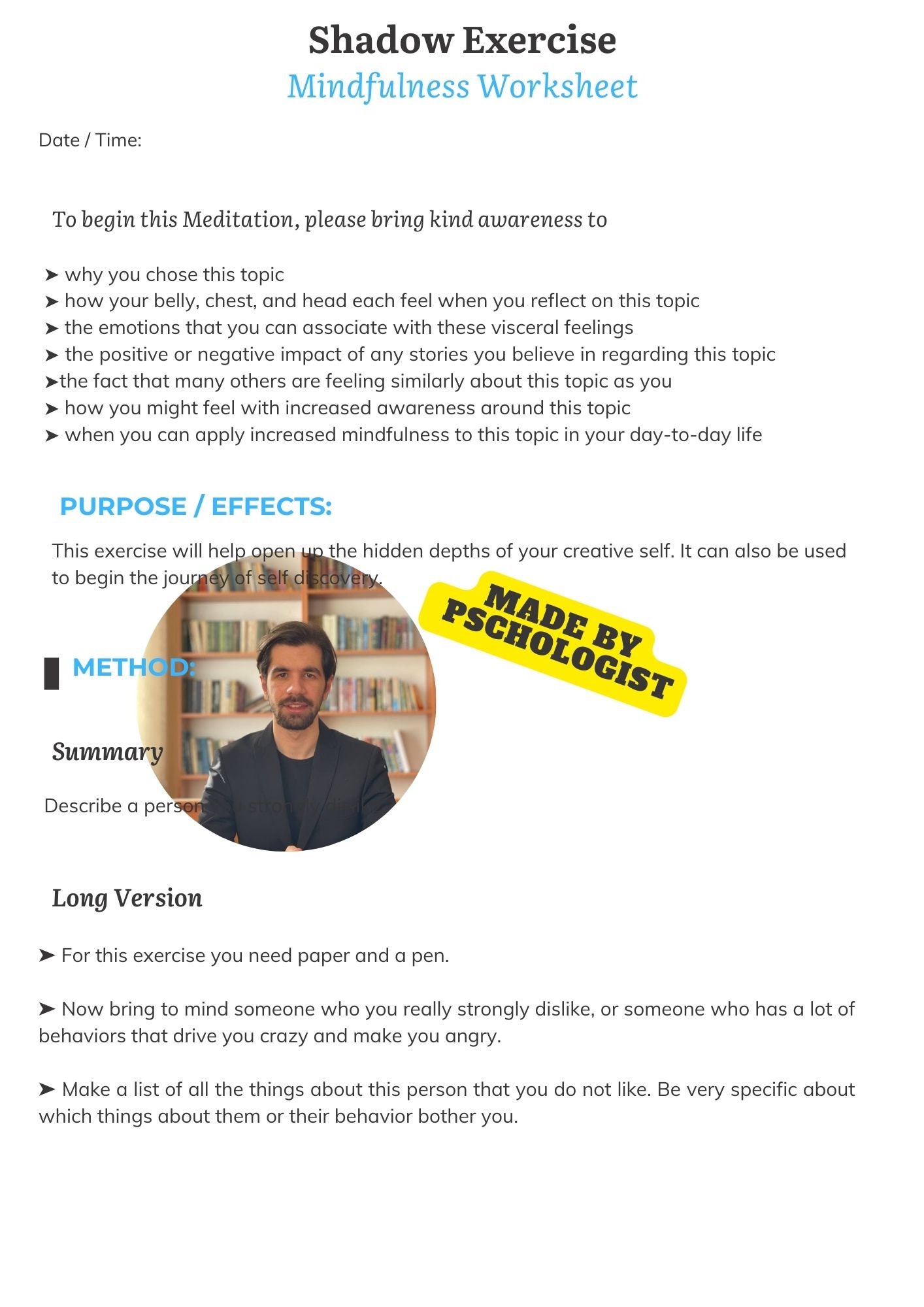 Unlock Your Potential: Shadow Exercise Worksheet for Self-discovery - Etsy