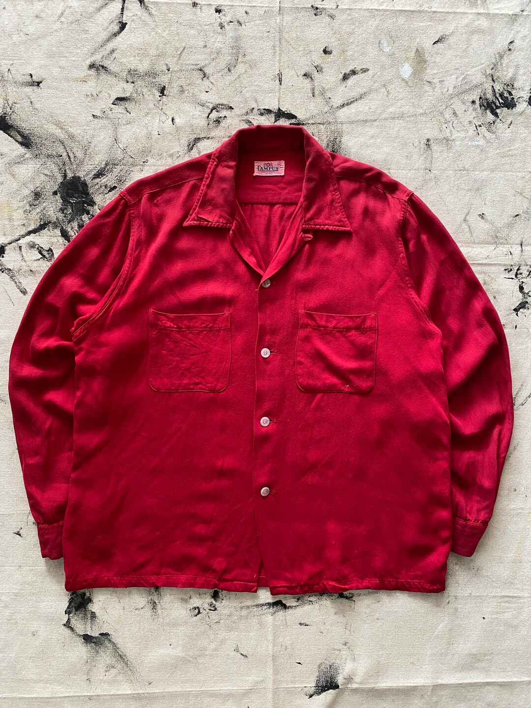 Pit23 Vintage Campus Long Sleeve Rayon Shirts, Loop Collar, Ruby Color ...