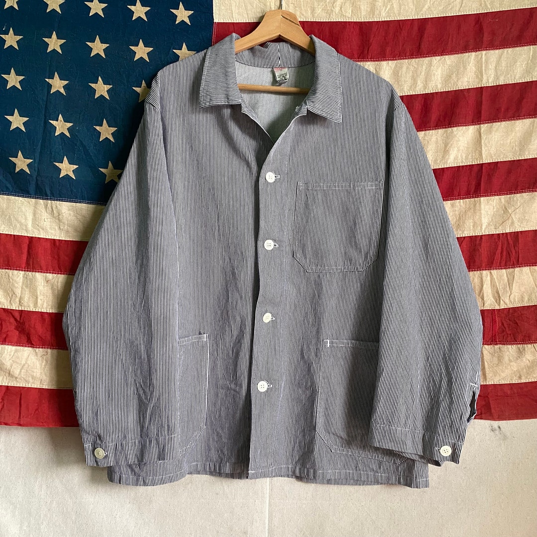 Vintage 1960's German Cotton Stripe Work Jacket Size Medium 52, Pit25 ...