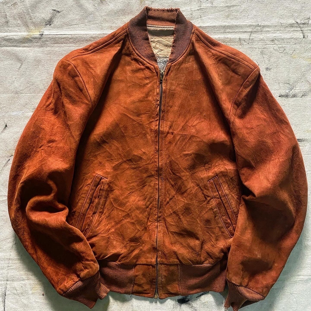 Pit21 Vintage 1950's Dupont Quilon Suede Leather Bomber Jacket Size ...