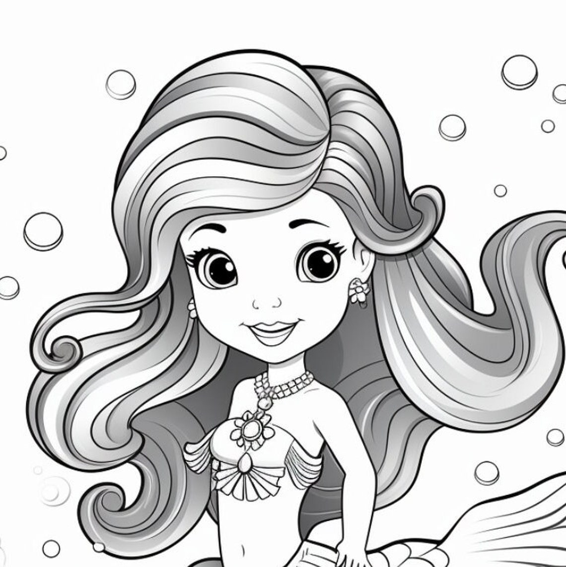 25 Cute Mermaid Coloring Book, Includes 6 Free Pages, All Ages, Kawaii ...
