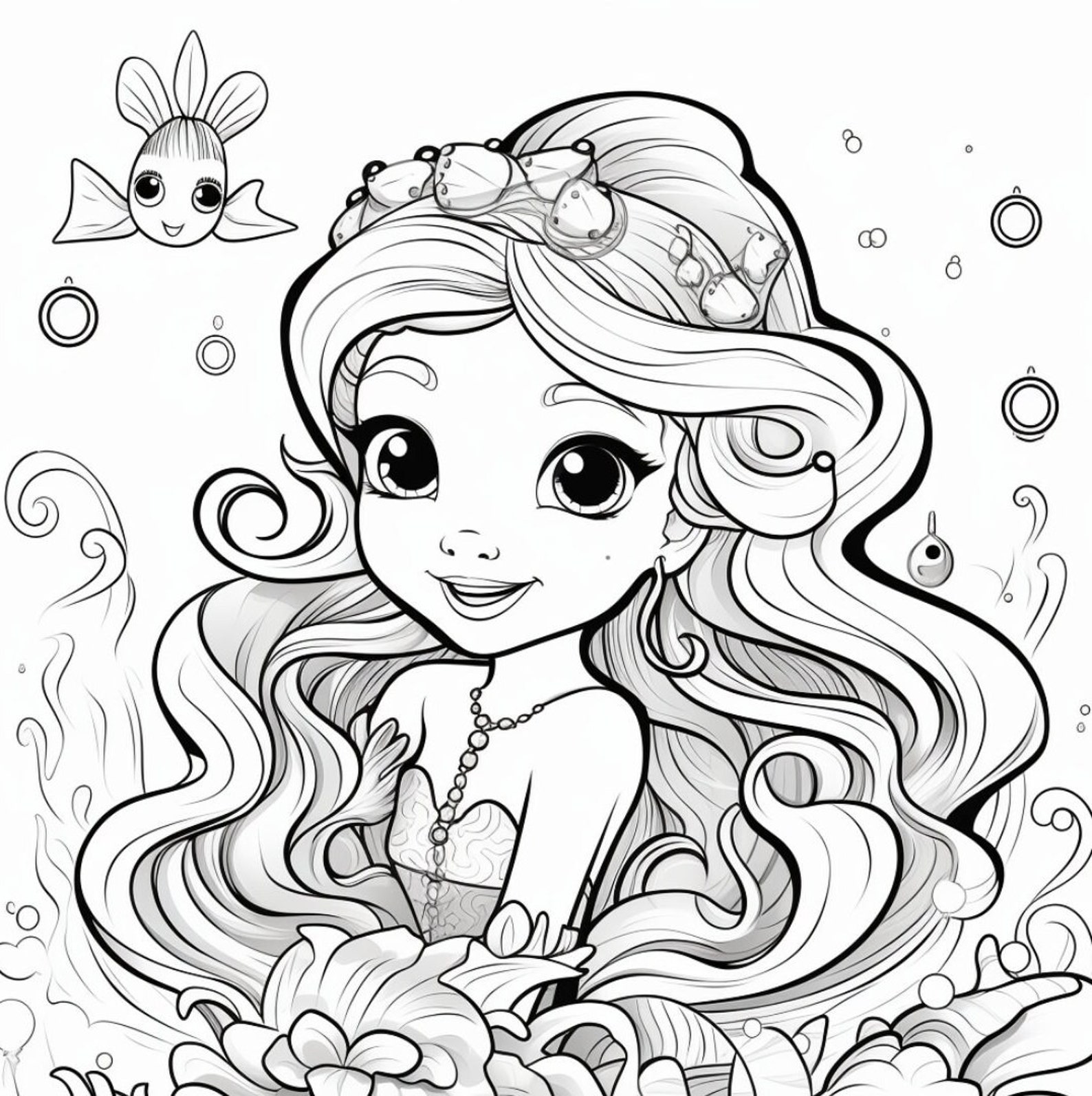 25 Cute Mermaid Coloring Book, Includes 6 Free Pages, All Ages, Kawaii ...