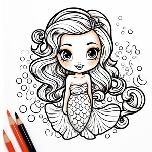 25 Cute Mermaid Coloring Book, Includes 6 Free Pages, All Ages, Kawaii ...