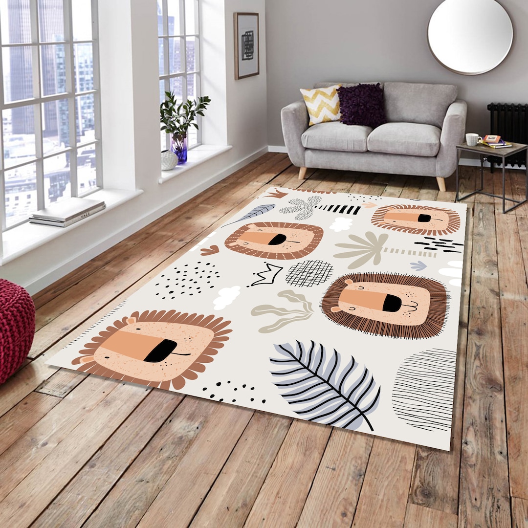 Lion Rug Jungle Animals / Nursey Room Rug / Safari Jungle Playroom Mat ...