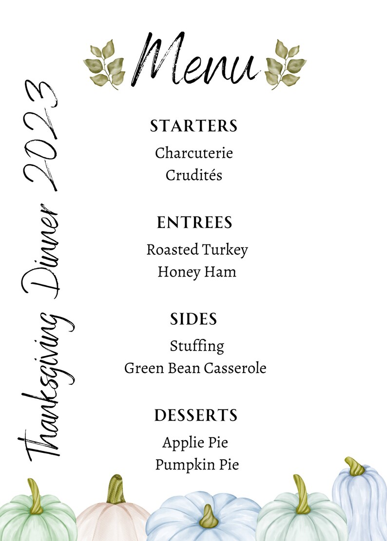 Thanksgiving Menu Template, Editable Thanksgiving Menu, Fall Harvest ...
