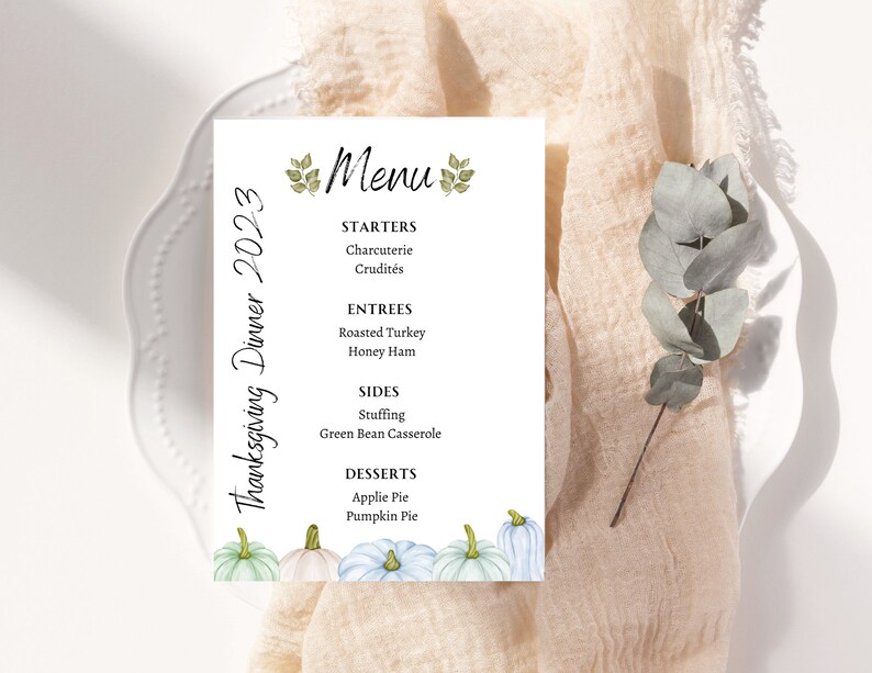 Thanksgiving Menu Template, Editable Thanksgiving Menu, Fall Harvest ...