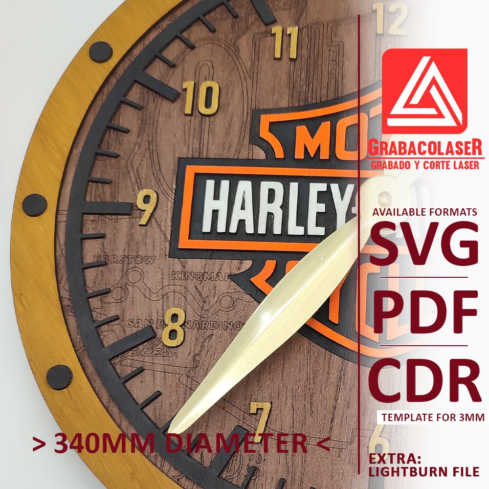 Harley Davidson Laser Cut Wall Clock, 34cm Diameter, Laser Cut File ...