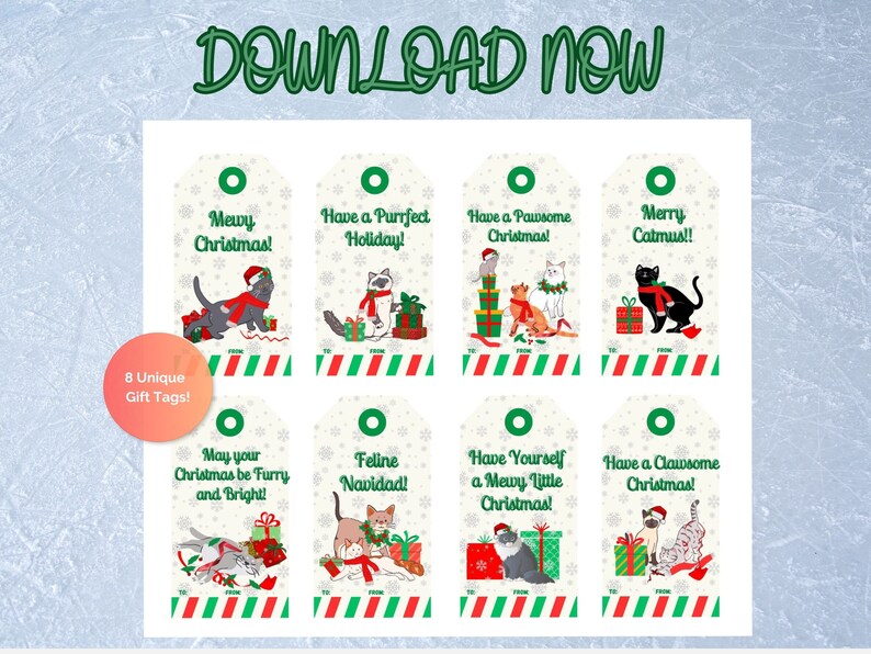 Printable Christmas Cat Gift Tags Cat Mom Gift Cat Lover - Etsy