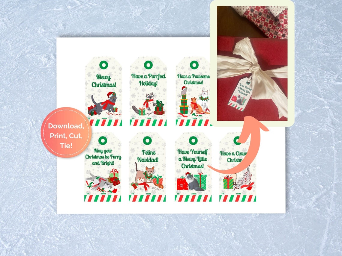Printable Christmas Cat Gift Tags Cat Mom Gift Cat Lover - Etsy