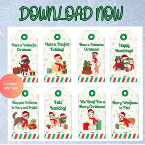 Printable Christmas Dog Gift Tags, Dog Mom Gift, Dog Lover Gift, Pet ...