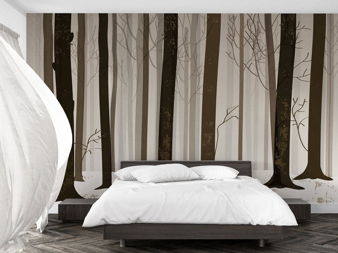 Minimal Trees Wallpaper | Dark Trees Wall Mural | Forest Trees ...