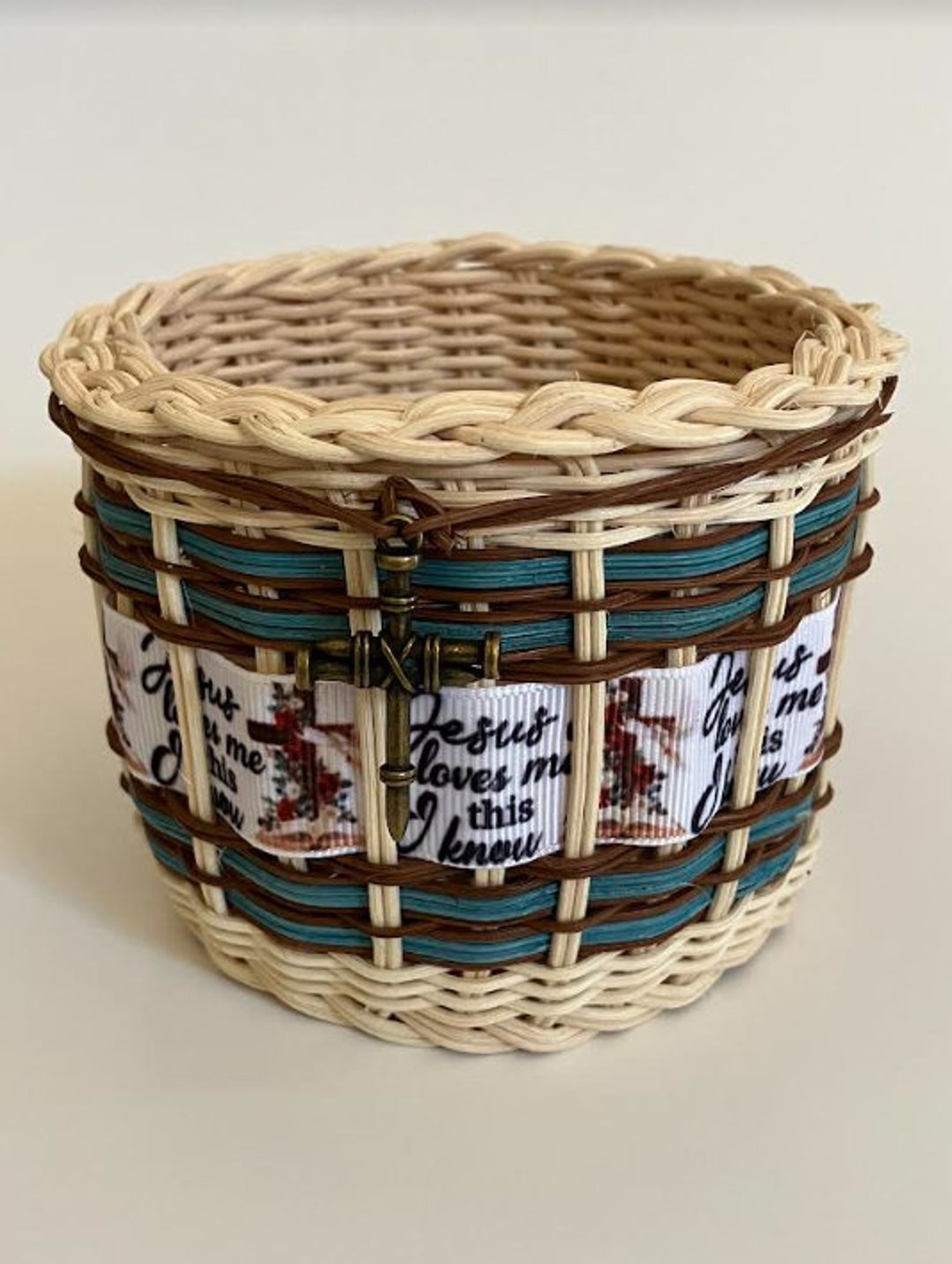 Jesus Loves Me This I Know Double Wall Basket Embellished With Cross ...