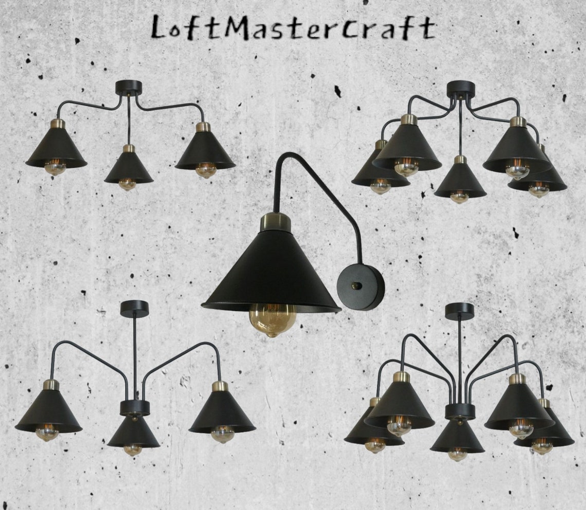 Conic Lamp Shade 5 Light Chandelier Black Conical Lights Shade Conic ...