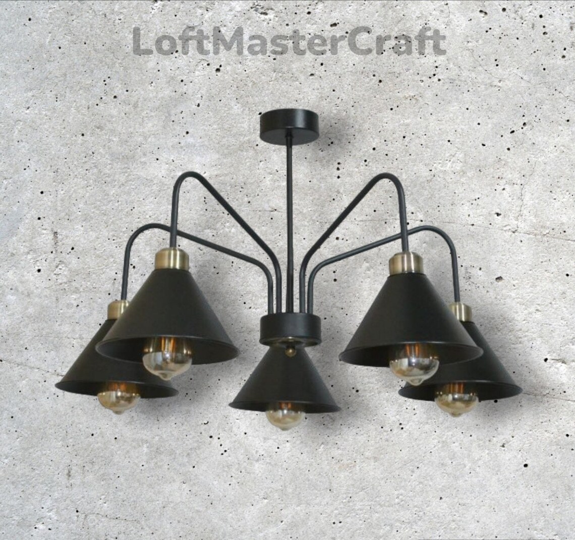 Conic Lamp Shade 5 Light Chandelier Black Conical Lights Shade Conic ...