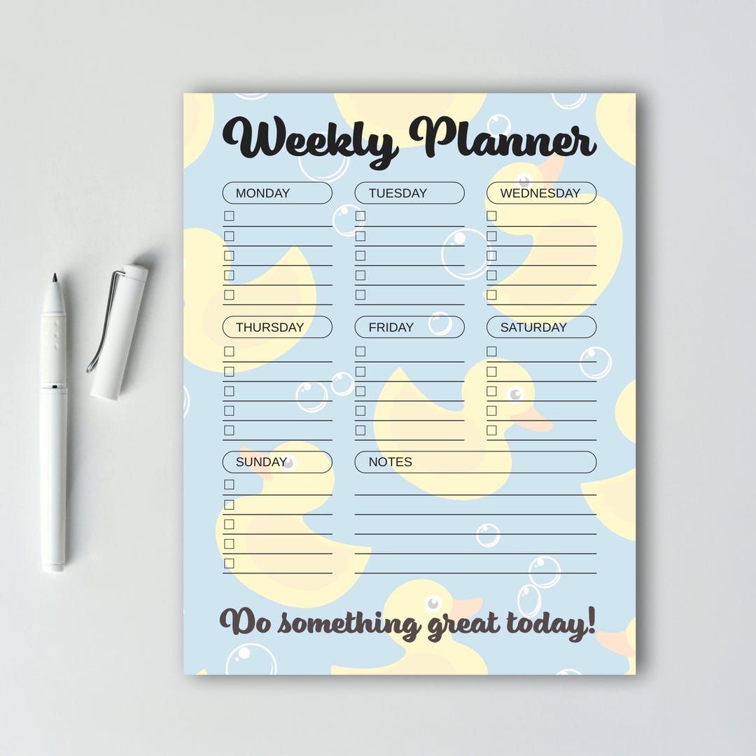 Weekly Planner Notepad for Kids | Rubber Duck Theme | Desktop Planner ...