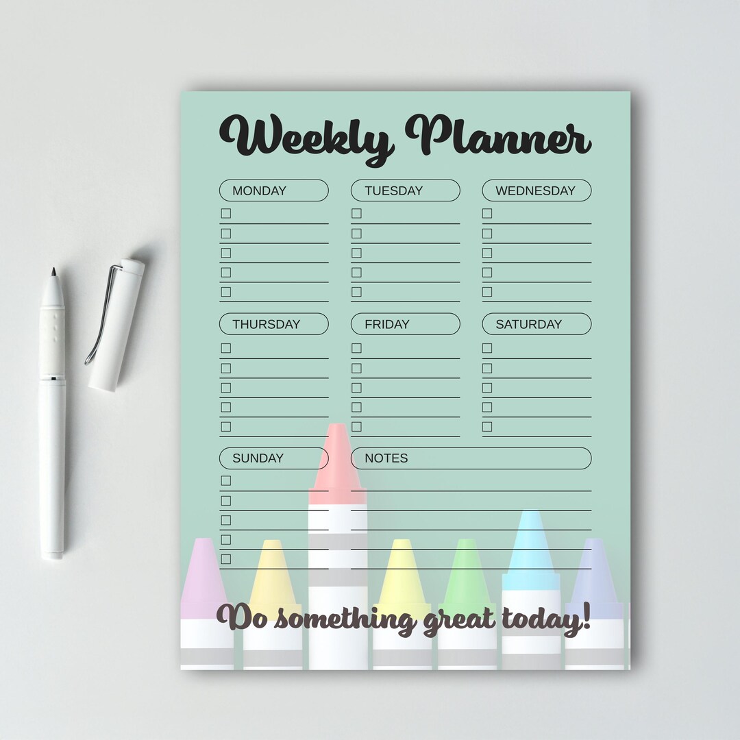 Weekly Planner Notepad | Art With Crayon Theme | Desktop to Do List ...