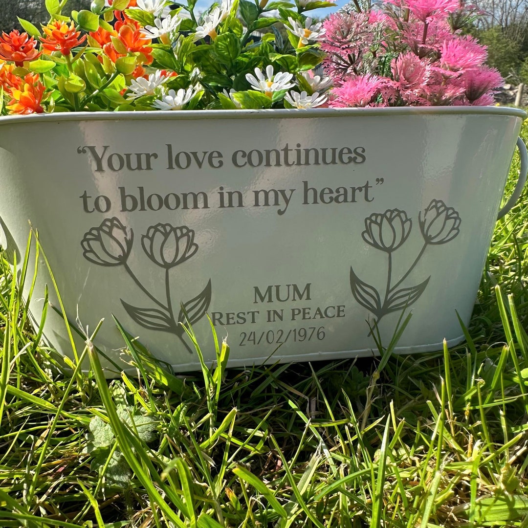 Personalised Memorial Metal Planter Mourning Flower Pot Planters ...