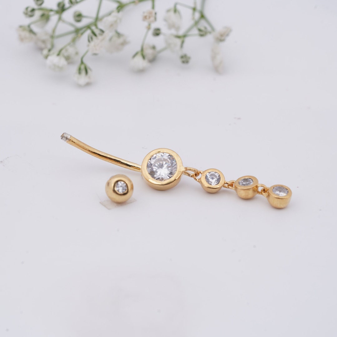 Diamond Dangle Belly Ring, Round Shape Moissanite/diamond Belly Ring ...