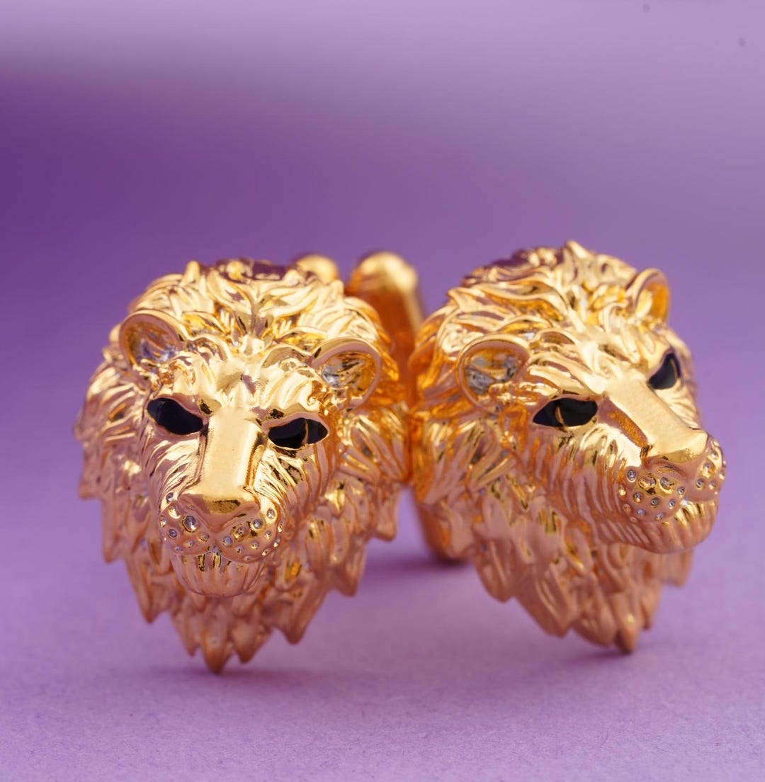 Lion Head Diamond Men's Cufflink - Lion Jewelry Handmade Cufflink 925 ...