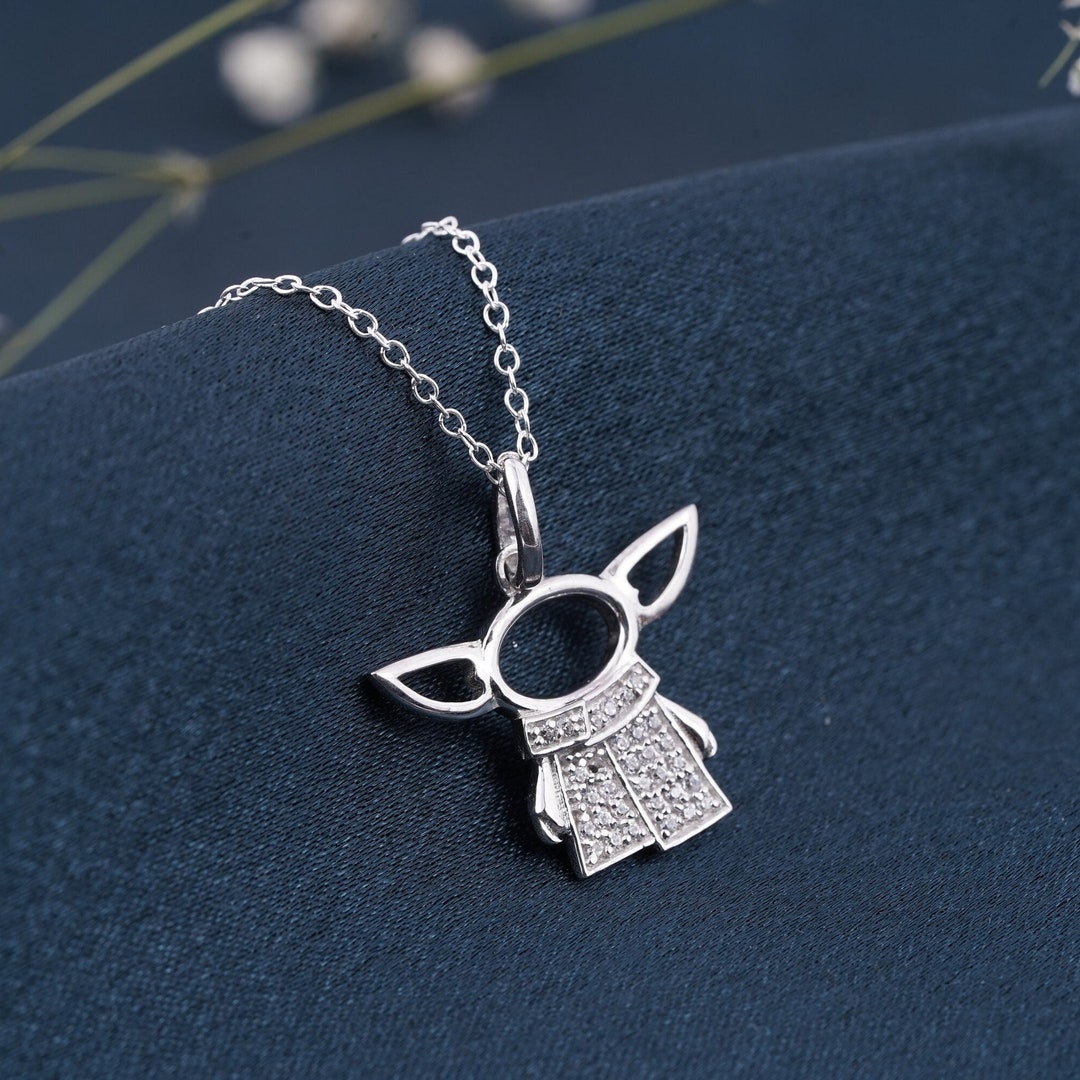 Star Wars Baby Yoda Grogu Diamond Necklace 14K White Gold Round ...