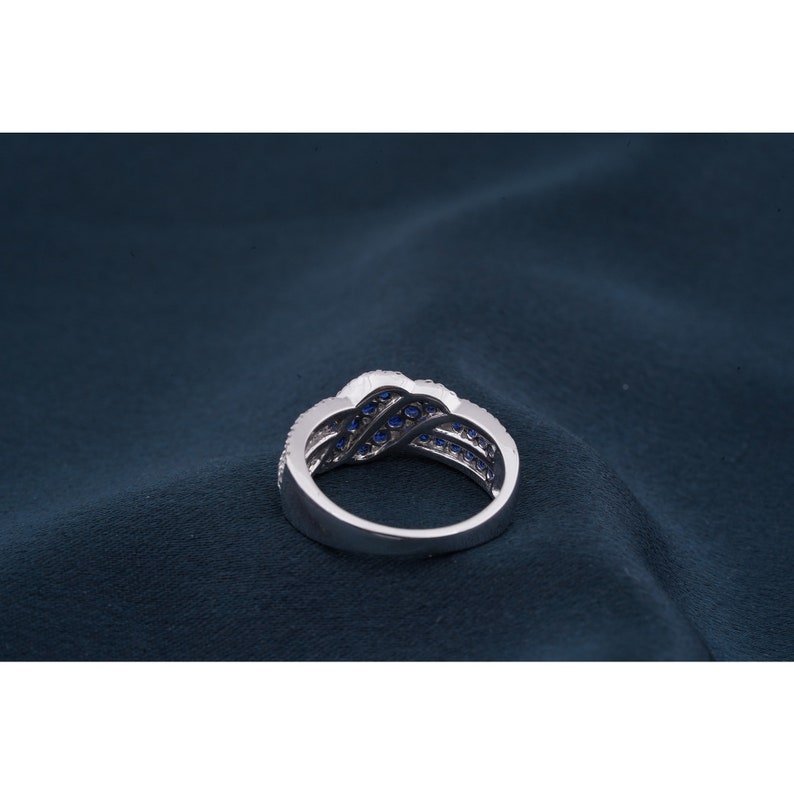 Round Shape Blue Sapphire Band Ring, 14k White Gold Plated Cluster Blue ...