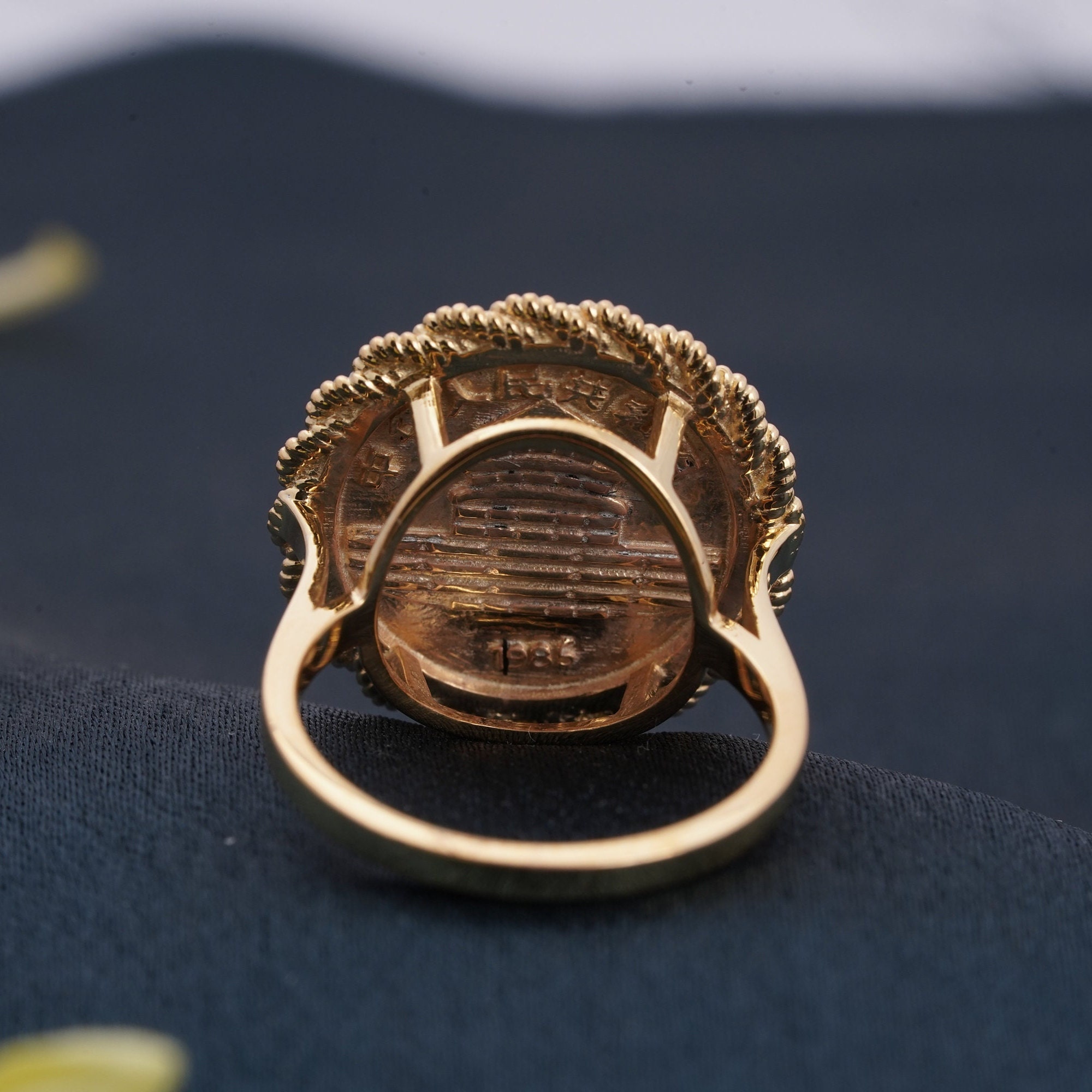 14K Yellow Gold Panda Bear Coin Ring: Handmade Dainty Jewelry - Etsy