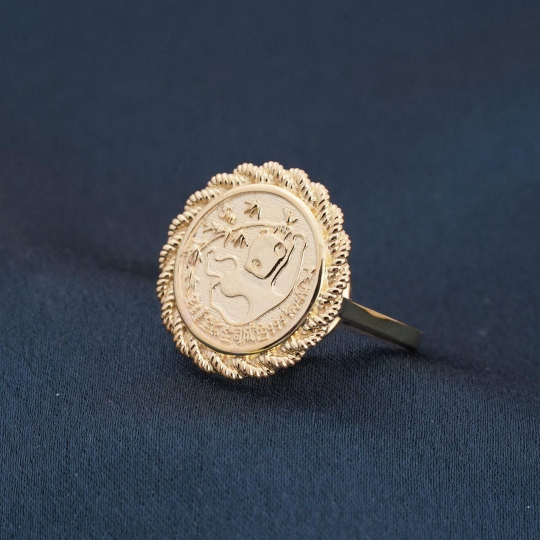 14K Yellow Gold Panda Bear Coin Ring: Handmade Dainty Jewelry - Etsy