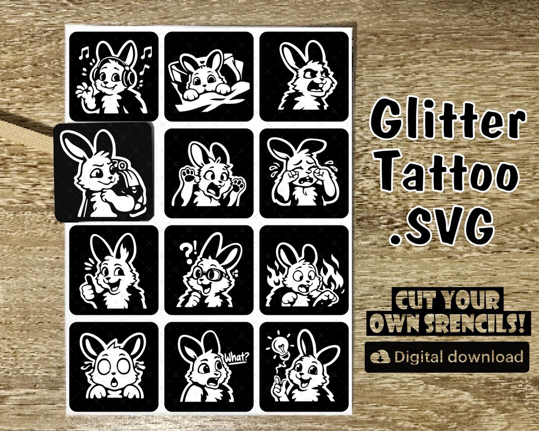 Furry Rabbit Glitter Tattoo Stencils – DIY Cricut Cut Files (SVG ...