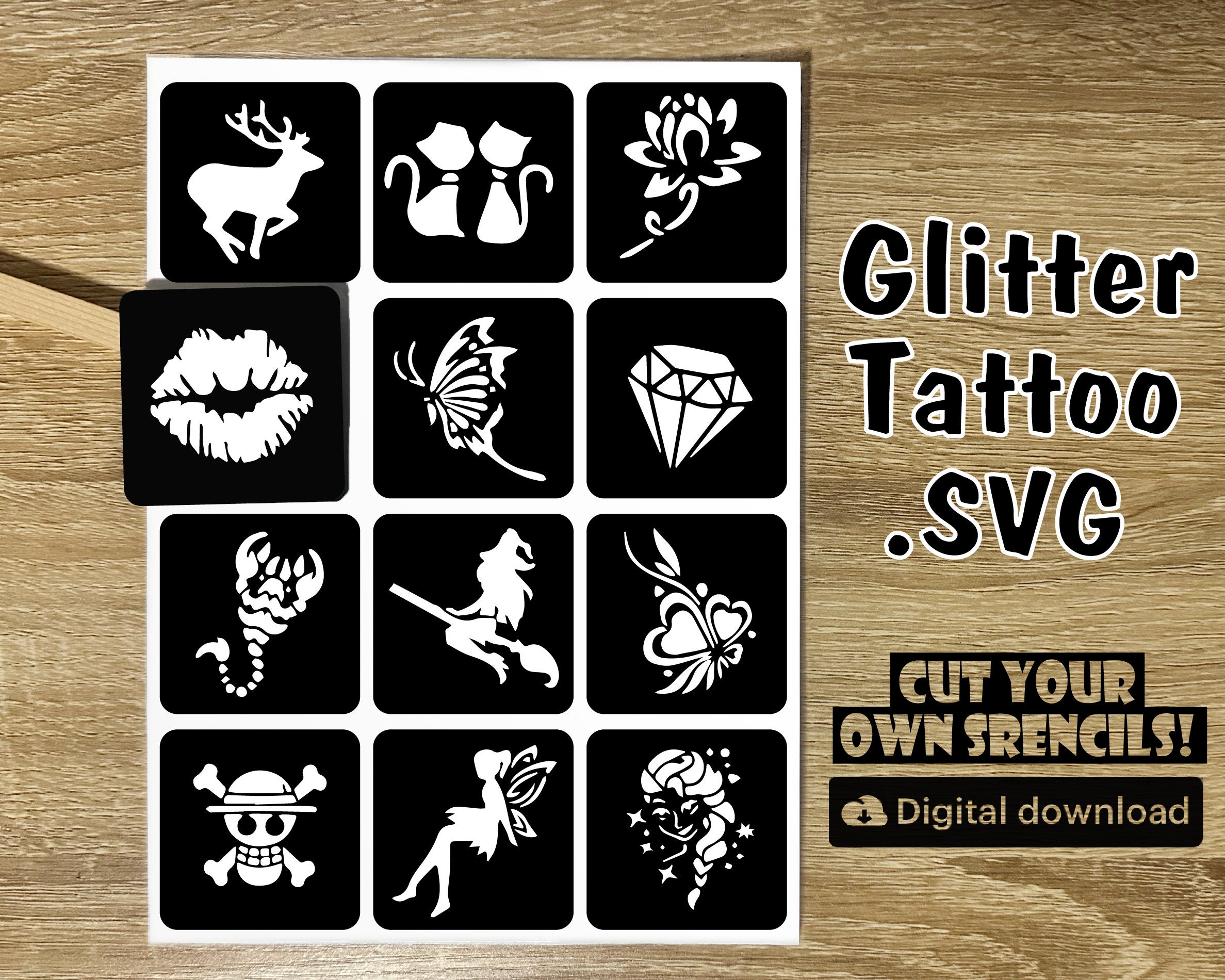 Glitter Tattoos , Tattoo Stencil Svgs, Glitter Stickers, Files, Glitter ...