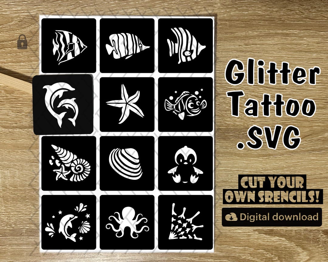 Glitter Tattoos, Sea Stencils, Sea SVG Sea Digitaal Sea Creature Stencil Art, Aquatic Art, Sea ...