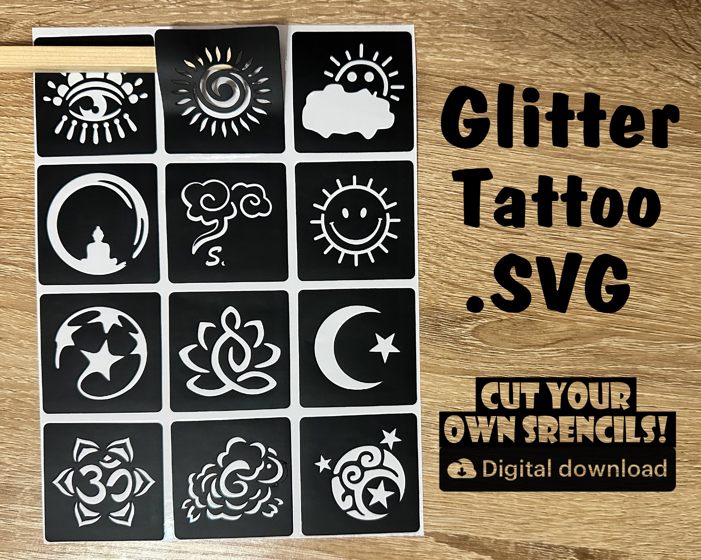 Glitter Tattoo Svg, SVG Stencils, Tattoo Art Bundle Svg,tattoo Designs ...
