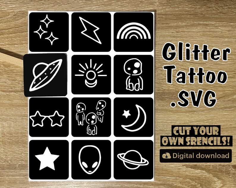 Glitter Tattoos, UFO SVG, Alien Svg File, Funny Alien Stencils ...