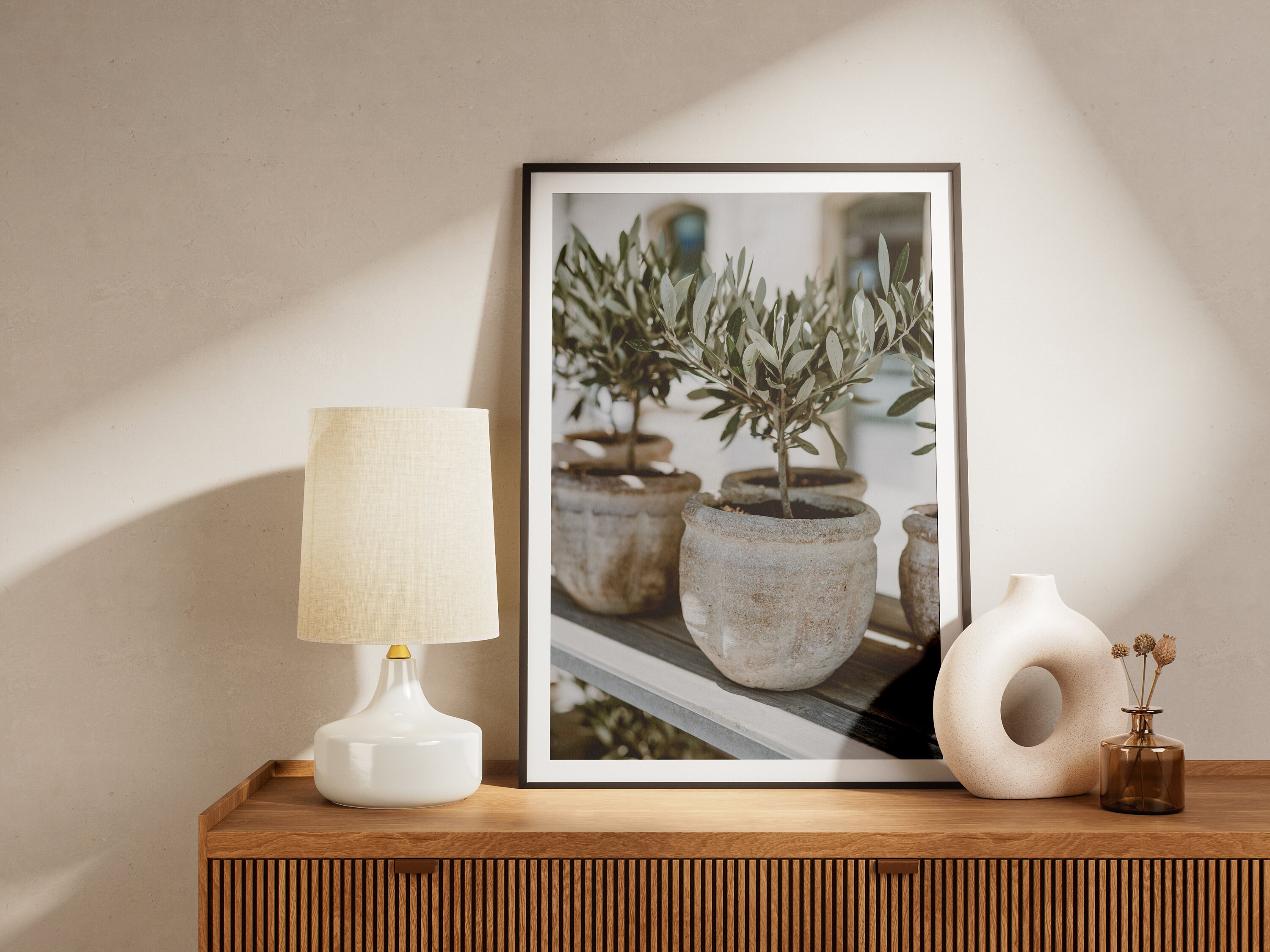 Mediterranean Bliss Olive Tree Poster Print, Potted Elegance in ...