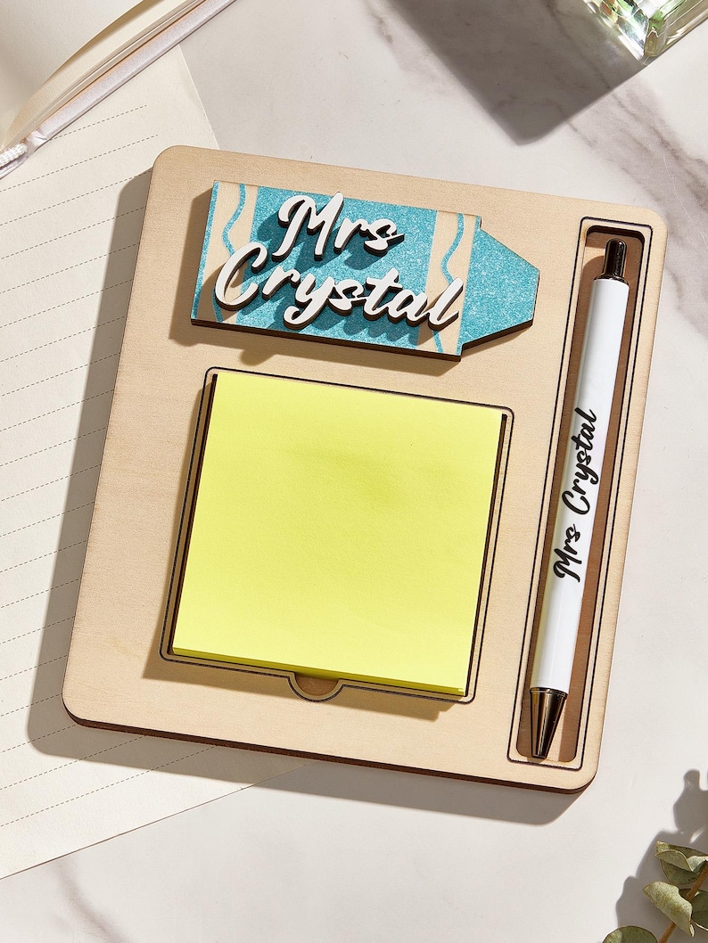Personalized Name Sticky Note Wooden Holder With Pen, Custom ...
