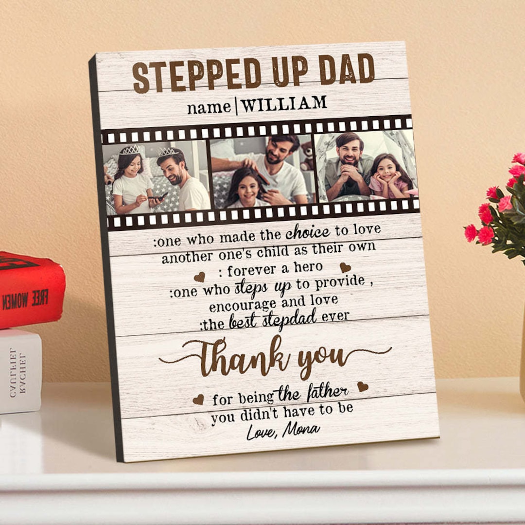 Personalized Fathers Day Desktop Picture Frame, Custom Stepped up Dad ...