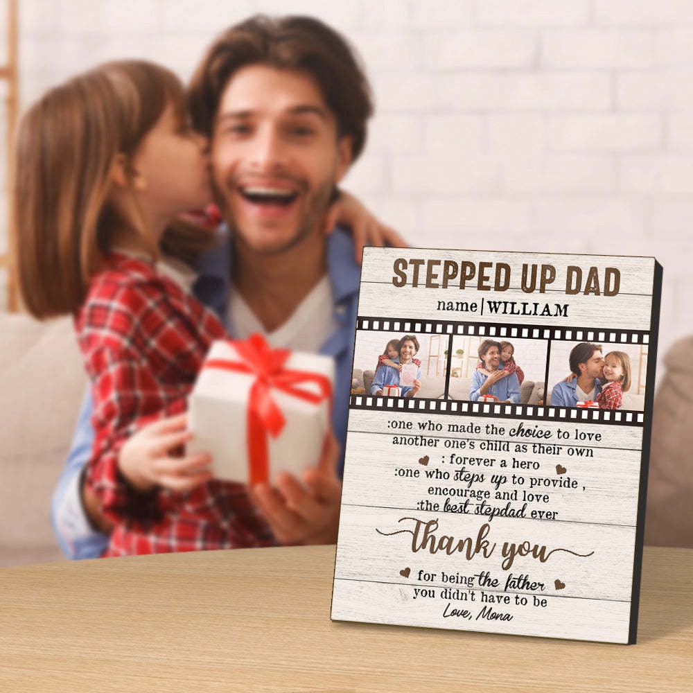Personalized Fathers Day Desktop Picture Frame, Custom Stepped up Dad ...