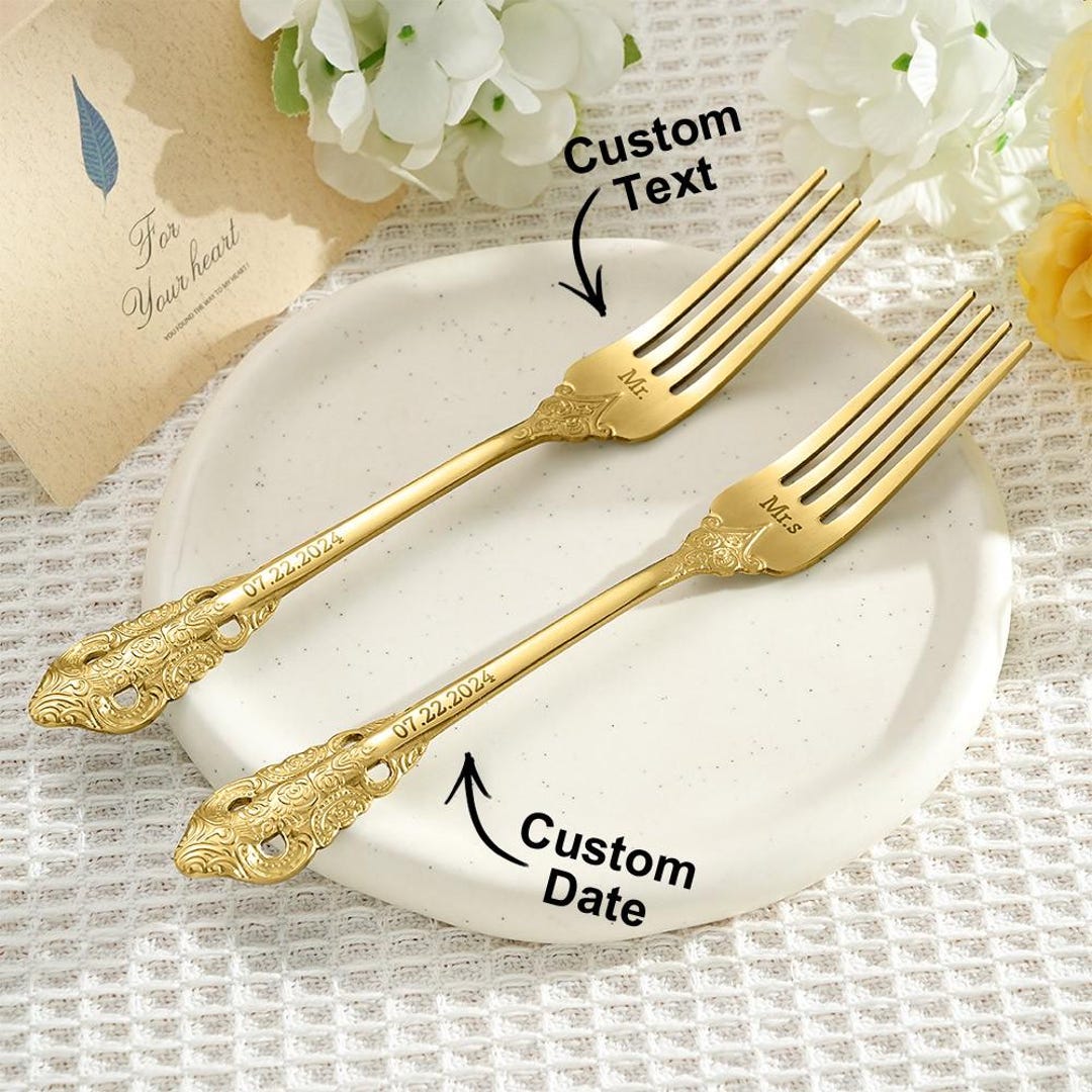 Personalized Vintage Forks Wedding Engagement Gift for Couple Set of 2 ...